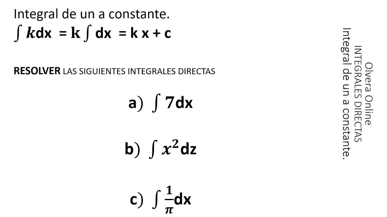 INTEGRAL DE UNA CONSTANTE, EJEMPLOS RESULTOS - YouTube