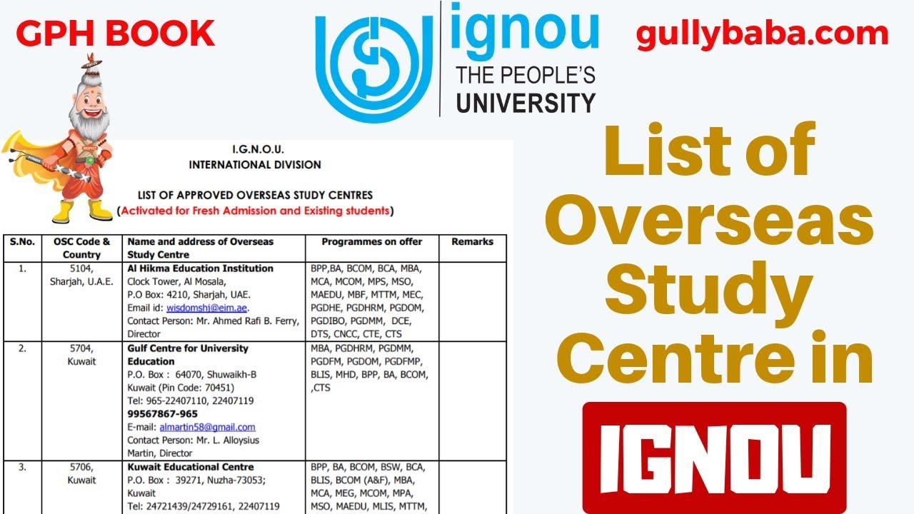 List of Overseas Study Centers and Programmes IGNOU offers | List of ...