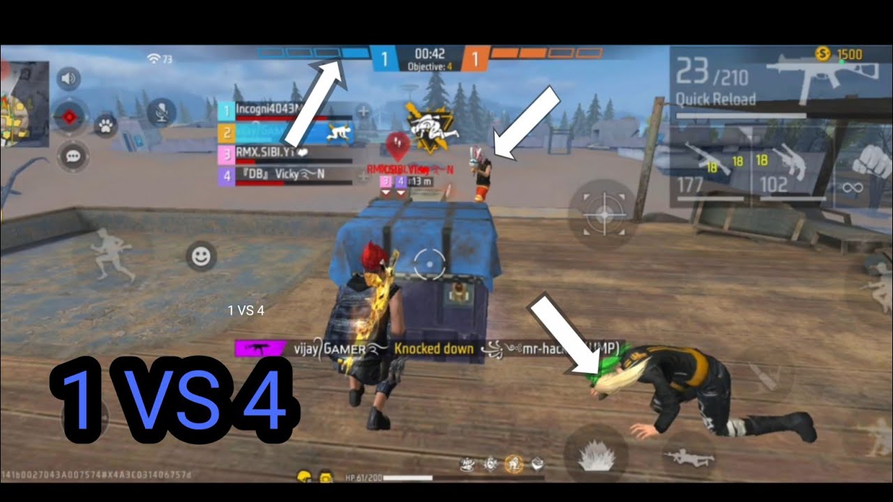 Free Fire 1 Vs 4 cs rank Gameplay - Garena Free fire - YouTube