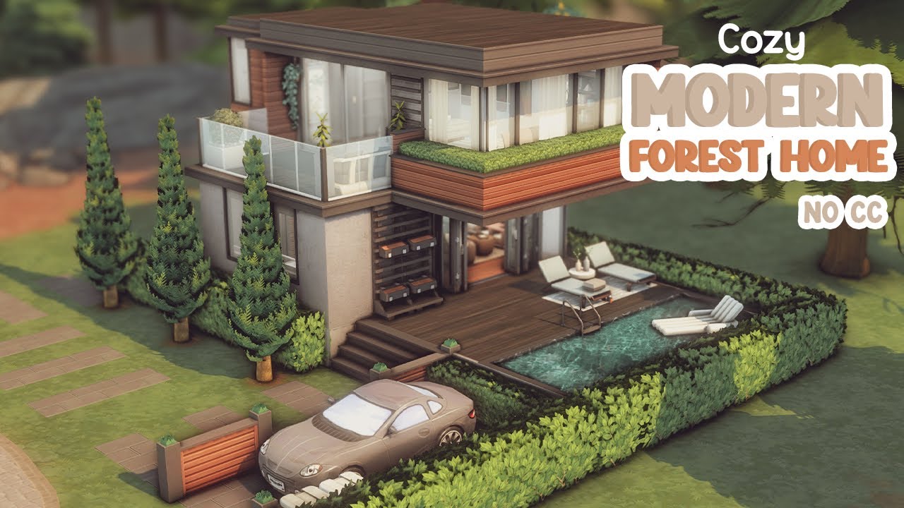 Cozy Modern Forest Home 🌿 Sims 4 Speed Build - YouTube