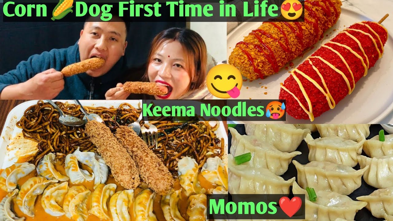 SPICY🥵KEEMA NOODLES|CORN🌽DOG| BUFF MOMO|CHICKEN MOMO MUKBANG😋WITH WIFE ...