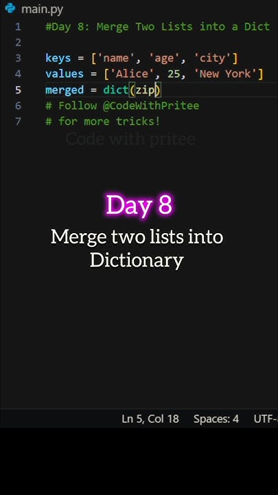 Merge two lists into Dictionary #coding #python #tricks #shorts #codewithpritee - YouTube
