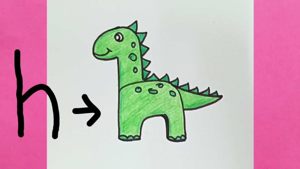 How to Draw A Dinosaur From Letter 'h' || Easy Simple Dinosaur Drawing ...