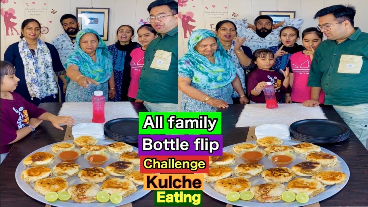 Bottle flip street food kulche eating challenge | bottle flip food ...