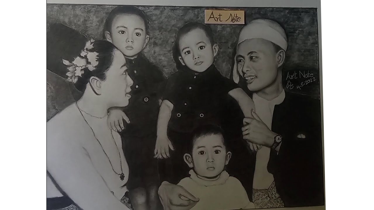 pencil drawing Bogyoke Aung San Family ခဲပန်းချီလူပုံဆွဲနည်း - YouTube