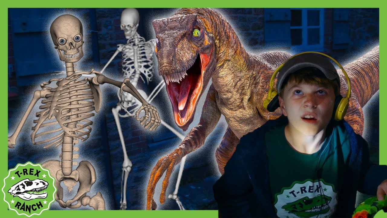 Giant Dinos & Skeleton Escape Haunted House! | T-Rex Ranch Dinosaur ...