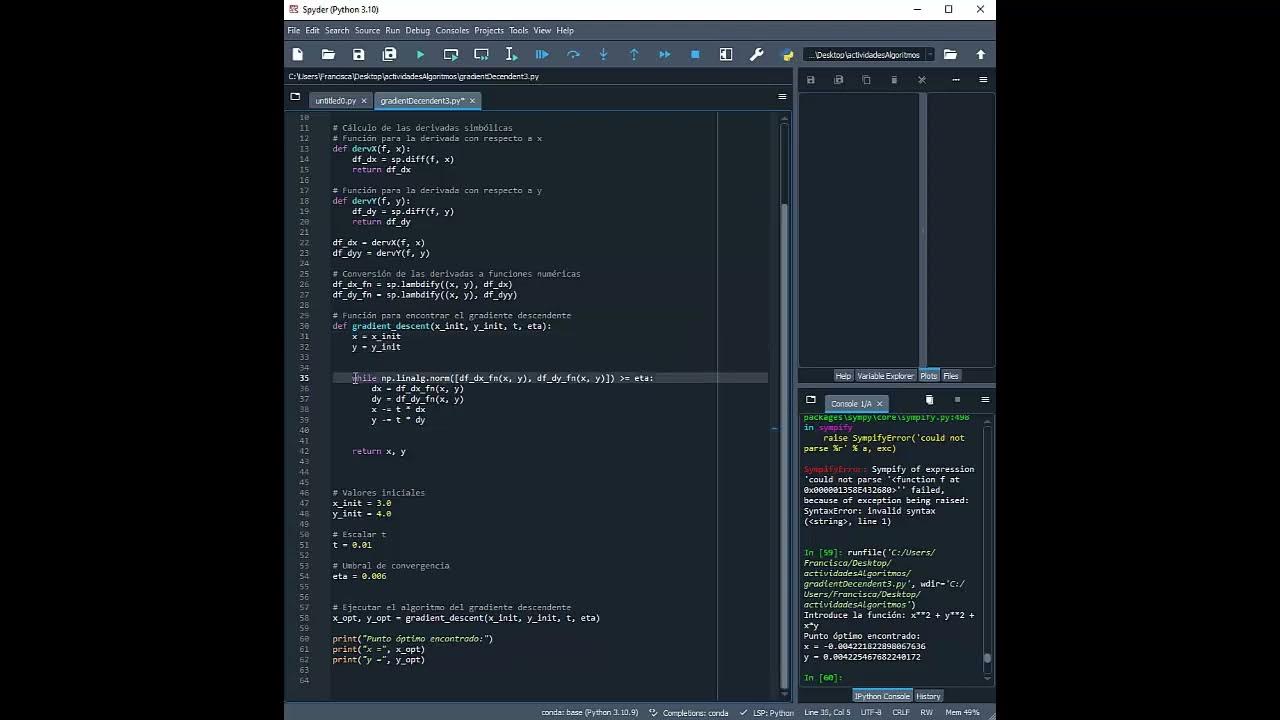 Algoritmo del gradiente descendente con t fijo - YouTube
