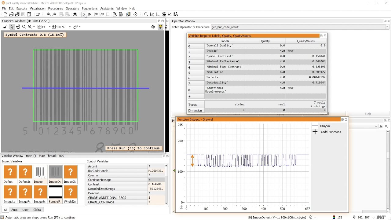 Print quality inspection of bar and data codes with MVTec HALCON - YouTube