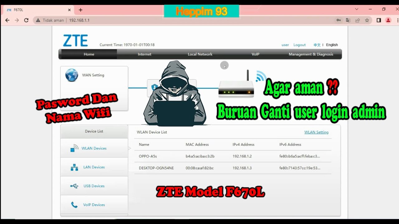 Mengganti user admin login ZTE F670L dan Pasword/Nama wifi - YouTube