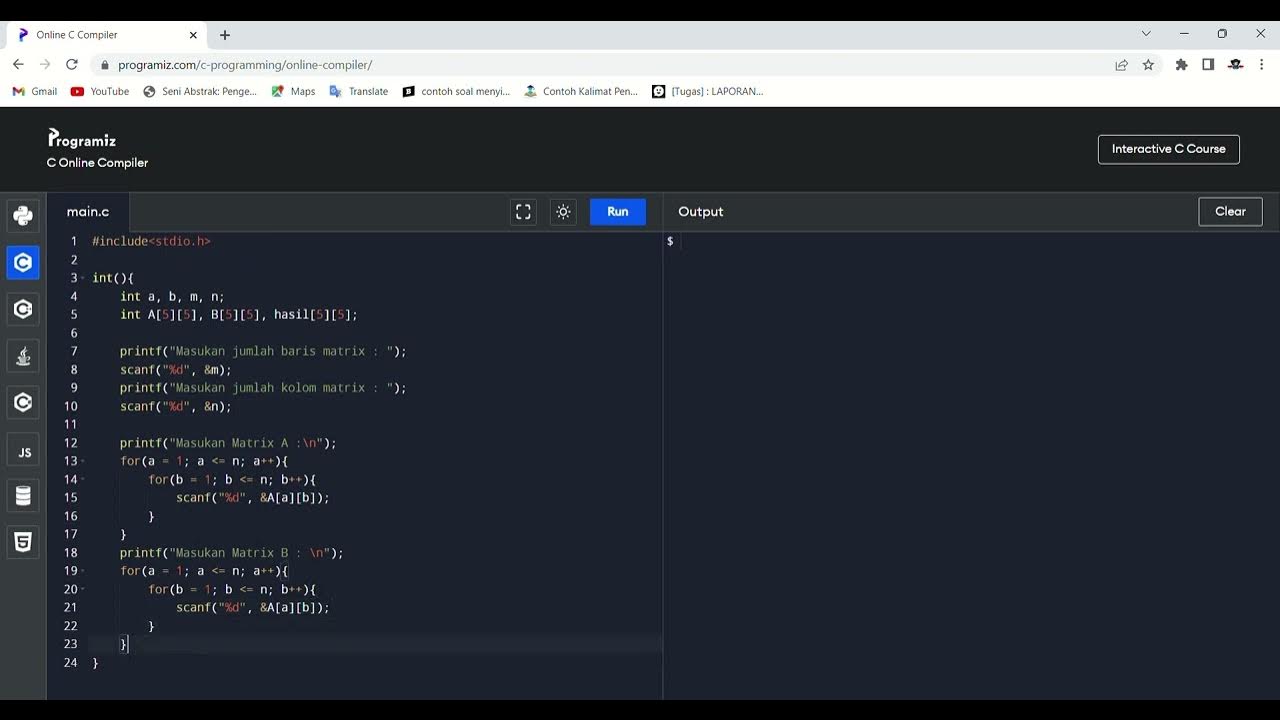 TUGAS ALPRO_PENJUMLAHAN MATRIX A(mxn) dan B(mxn) MENGGUNAKAN C - YouTube