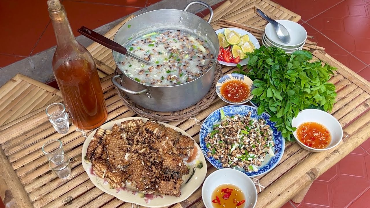 Đặc sản miền Tây - “Lai Rai” Nhộng Ong Rừng đem nấu cháo, tàn Ong Non ...