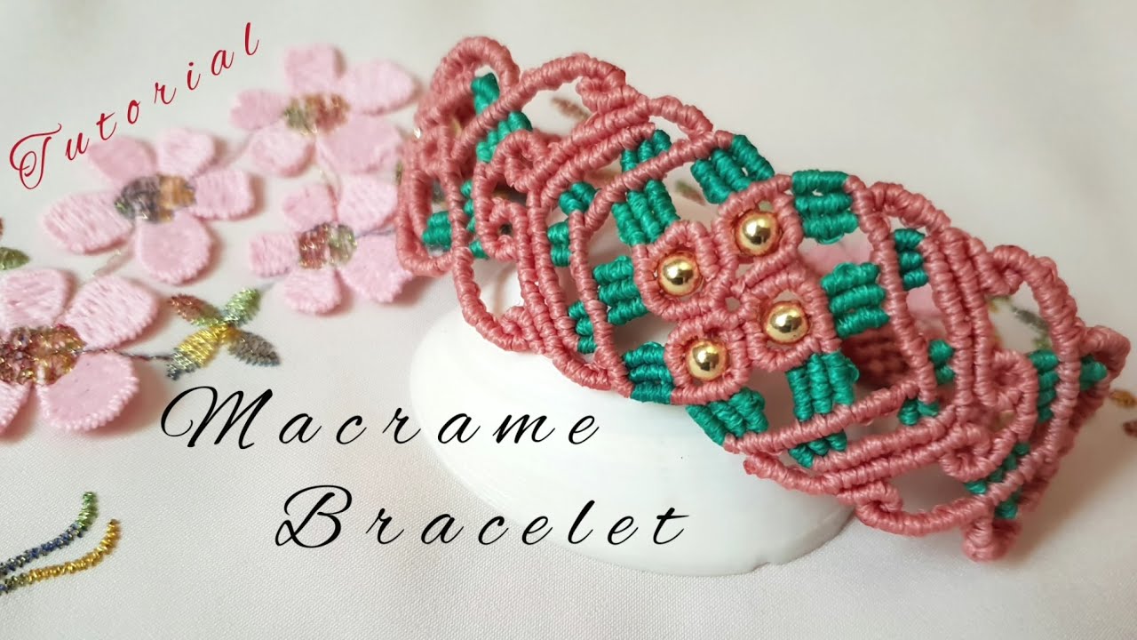 Diy Macrame Bracelet With beads / How To Make flower Macrame Bracelet / Macrame Tutorial - YouTube