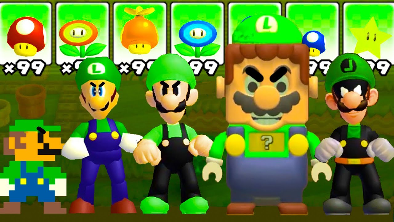 All Evil Luigi Characters in New Super Mario Bros. Wii - YouTube