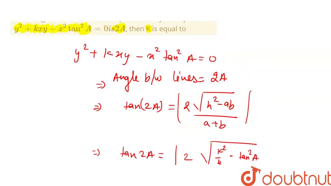 If the angle between the lines represented by the equation `y^2+kxy-x ...