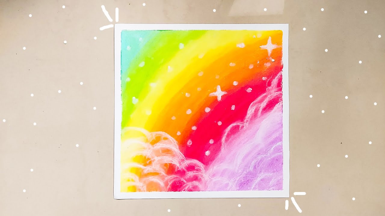 How to draw a Rainbow with clouds | Oil pastel drawing of Rainbow and ...
