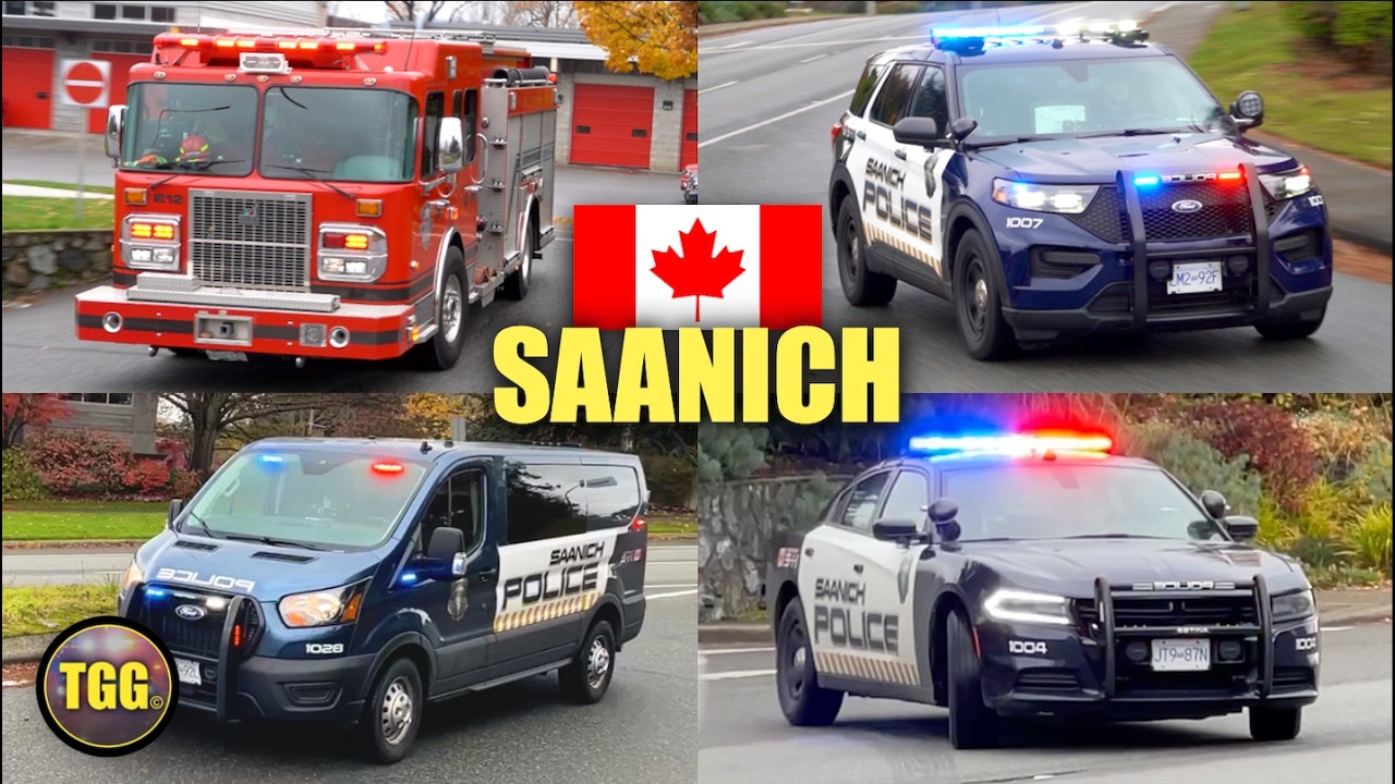 [Saanich] Fire Truck & Police Cars With RUMBLER Siren! - YouTube