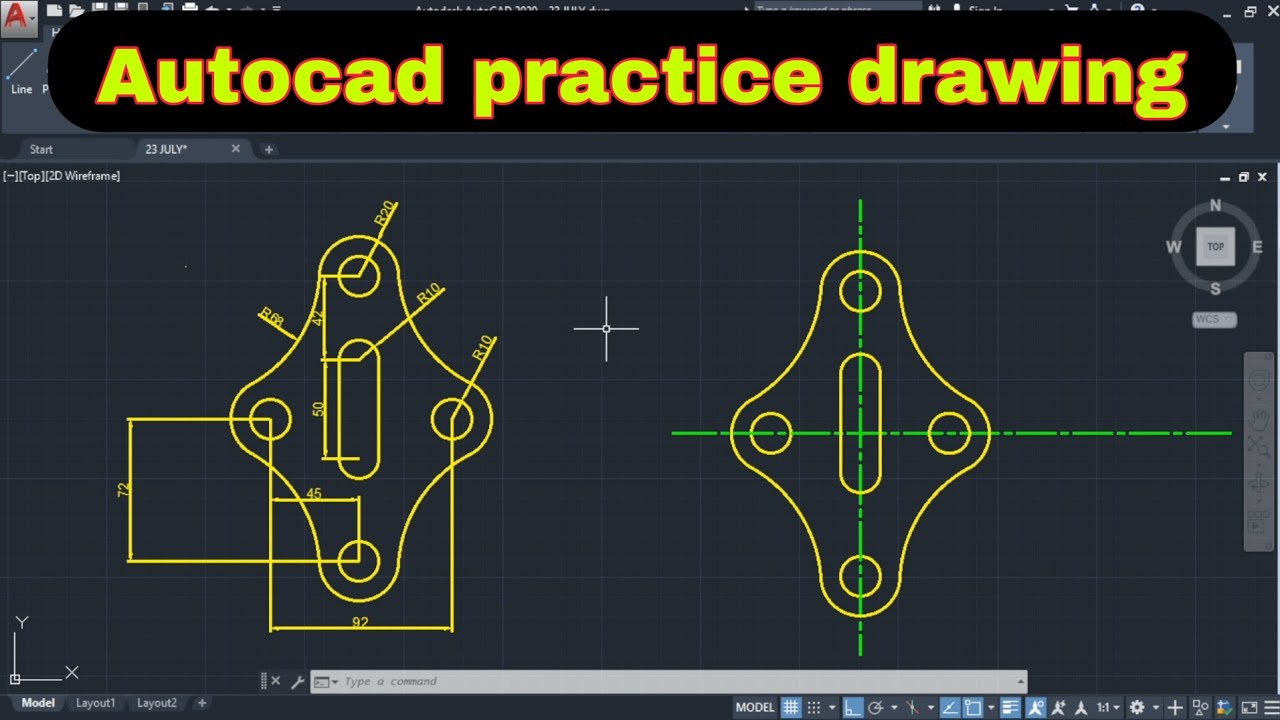 AutoCAD Practice Drawing Exercises #autocad2d - YouTube