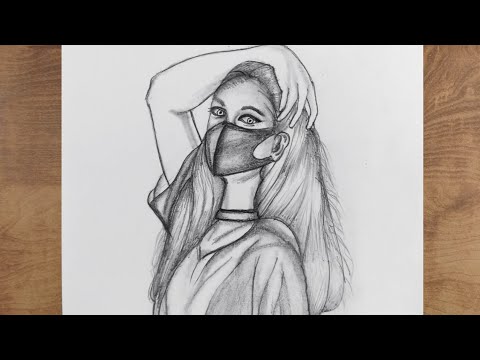 How to draw Girl with Mask || Girl drawing with mask || pencil drawing ...