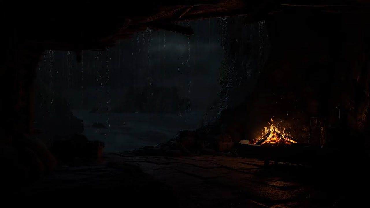 12 Hour Trapped in a cave - Staying warm by the fire in a cave during a ...