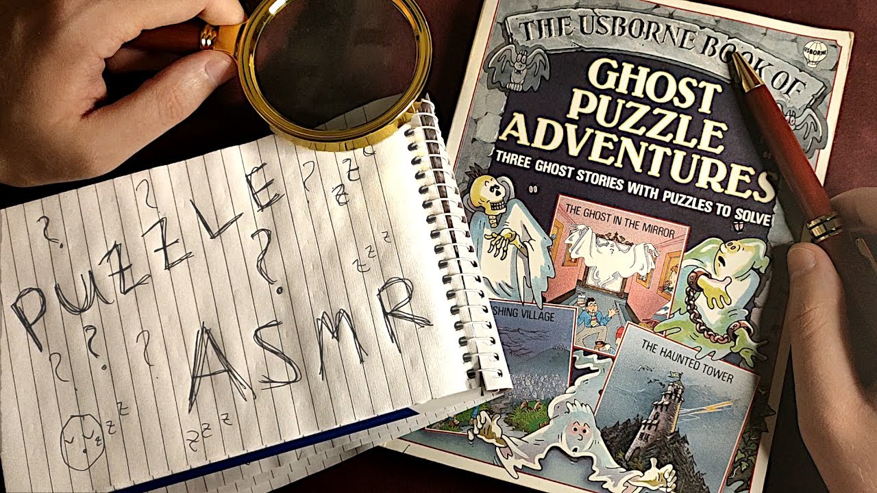[ASMR] Reading & Puzzles - Ghostly Puzzle Book! (close-up male ear-to ...