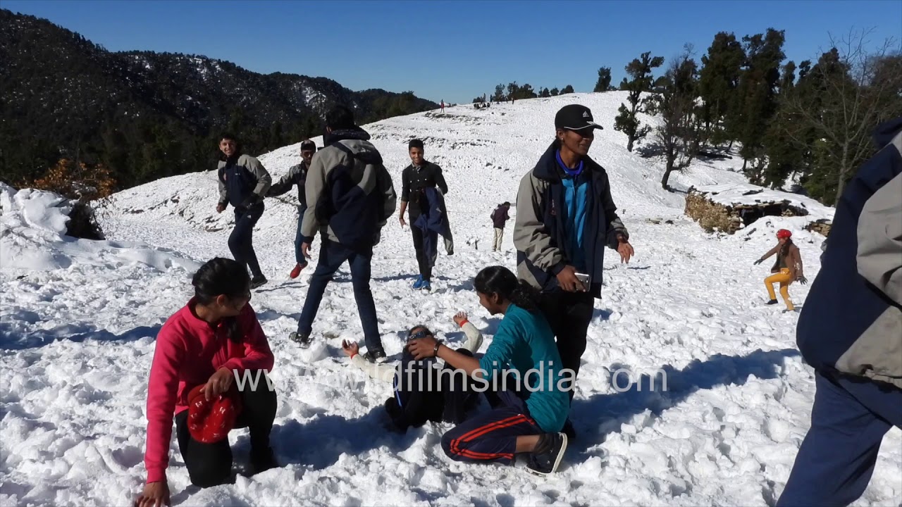 Playing with snow at Chaurangi Khal near Uttarkashi - YouTube