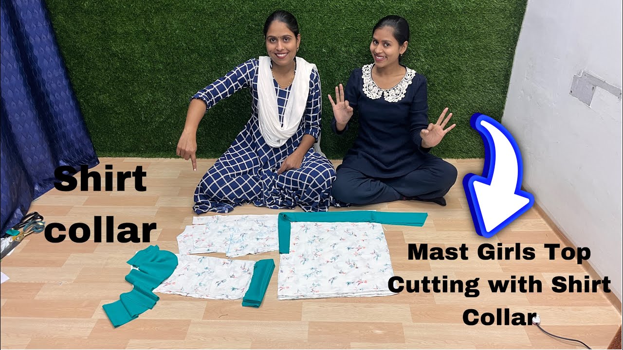 Designer Girls Top Cutting with Shirt Collar and Waist belt - YouTube