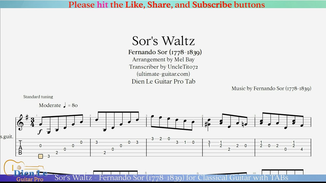 Sor's Waltz - Fernando Sor (1778-1839) for Classical Guitar with TABs ...