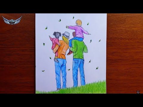 MUTLU AİLE ÇİZİMİ - ÇOCUKLAR, ANNE VE BABA, İSTEK ÇİZİM
