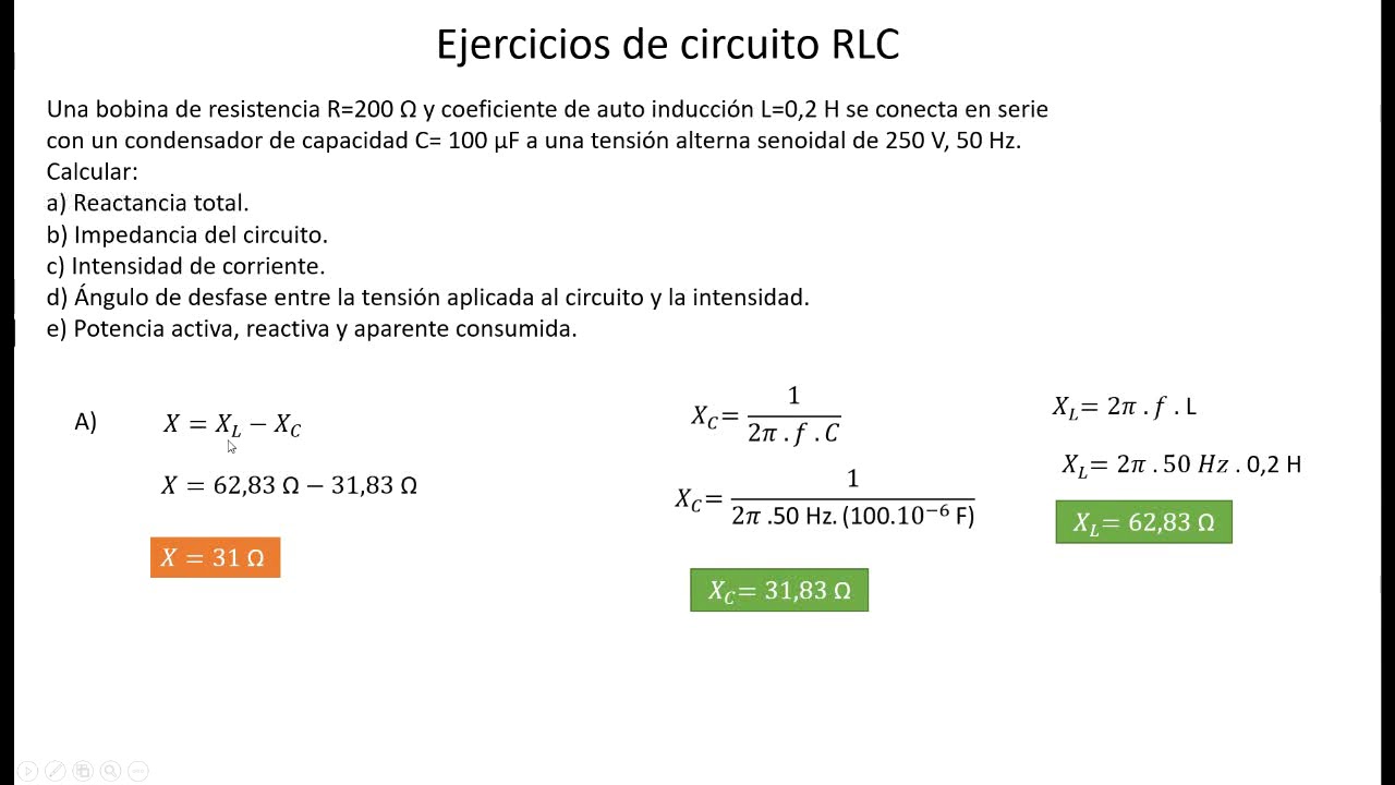 Circuito RLC en serie con corriente alterna (CA) monofásica - Ejercicio ...