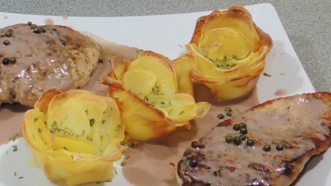 Potato Roses & Lemon Myrtle Chicken Breasts with Green Peppercorn Sauce ...