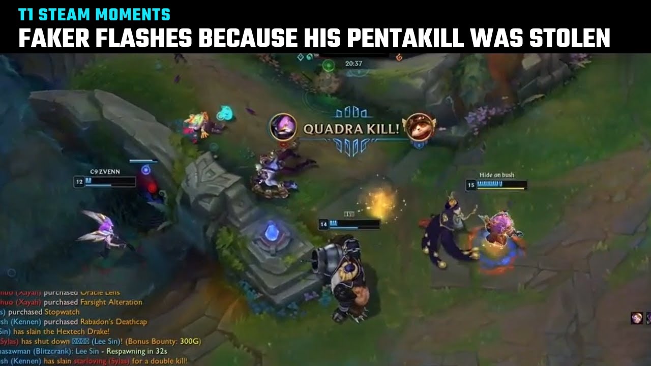Faker flashes because his pentakill was stolen | T1 Stream Moments ...