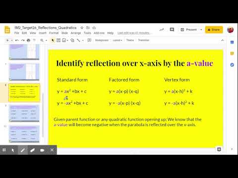 Identify reflection over x-axis given quadratic function equation - YouTube