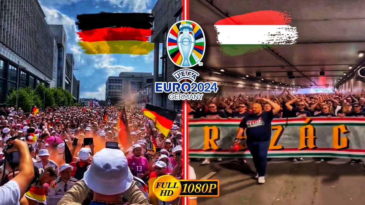 BATTLE SUPPORT GERMANY FANS VS 15.000 HUNGARY FANS CORTEO BEFORE MATCH ...