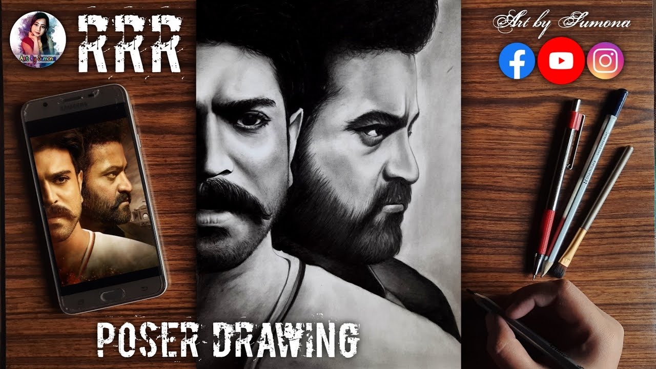 RRR Drawing| RRR Poster Drawing| Jr NTR and Ram Charan Easy Drawing ...