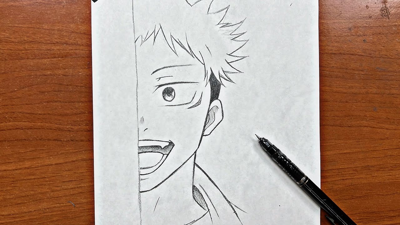 Easy anime drawing | How to draw itadori yuji half face step-by-step ...