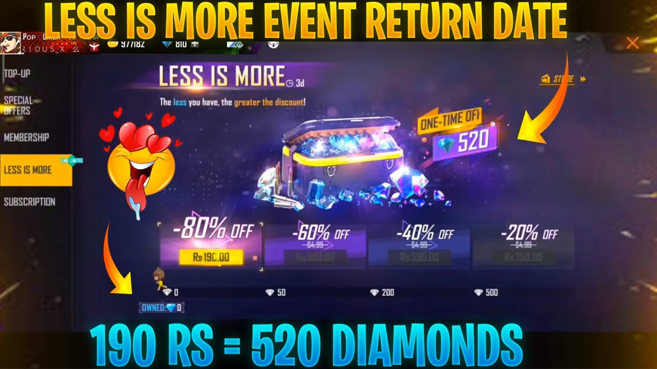 Free Fire Less is More Event | Free Fire Less Is More Event | Less ...