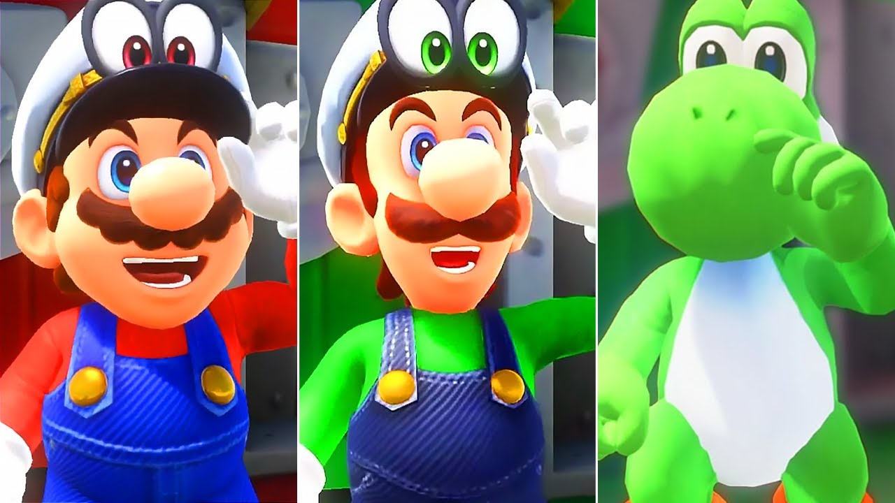 Super Mario Odyssey - Mario vs Luigi vs Yoshi (Splitscreen Race) - Full ...