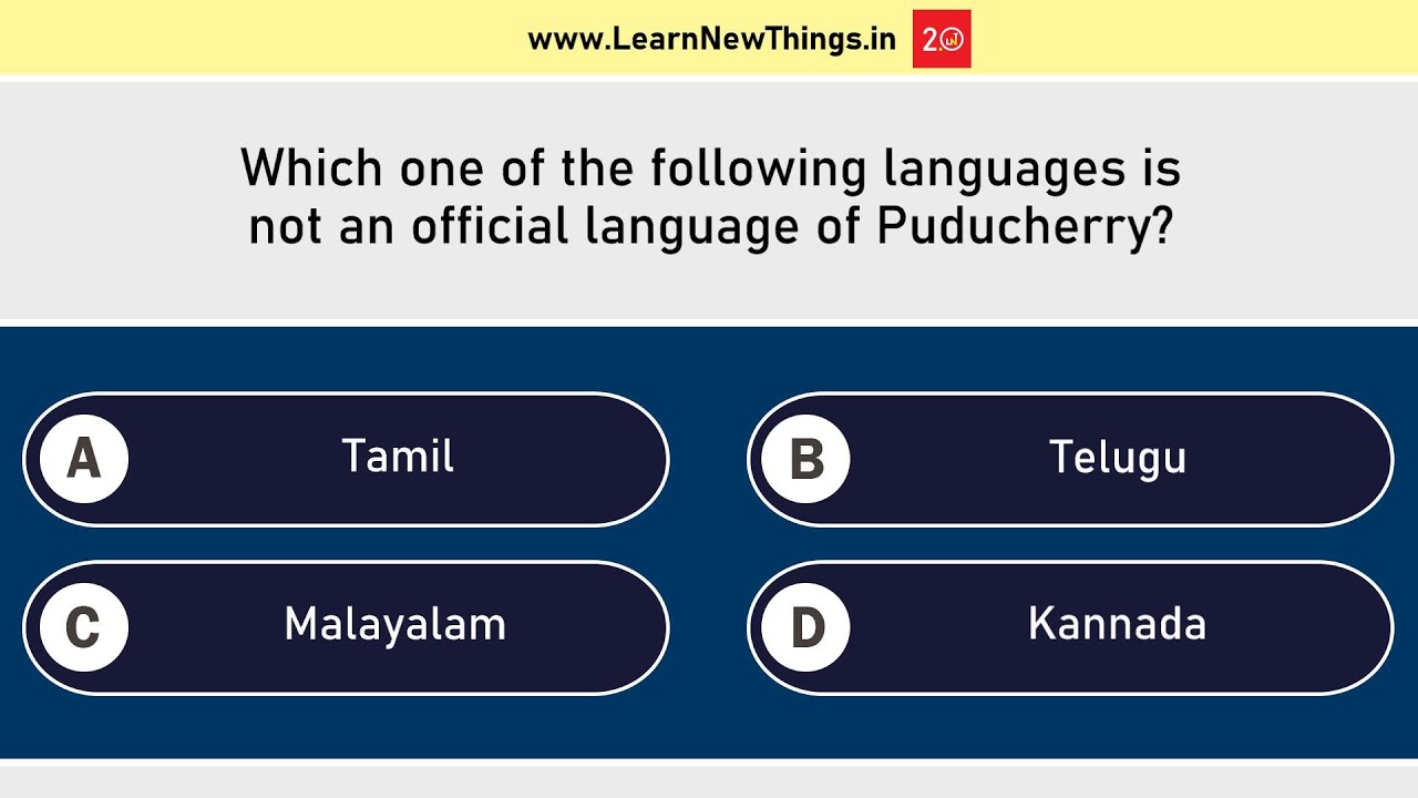 Puducherry Quiz - Part 1 | 20 Questions | Union Territories of India ...
