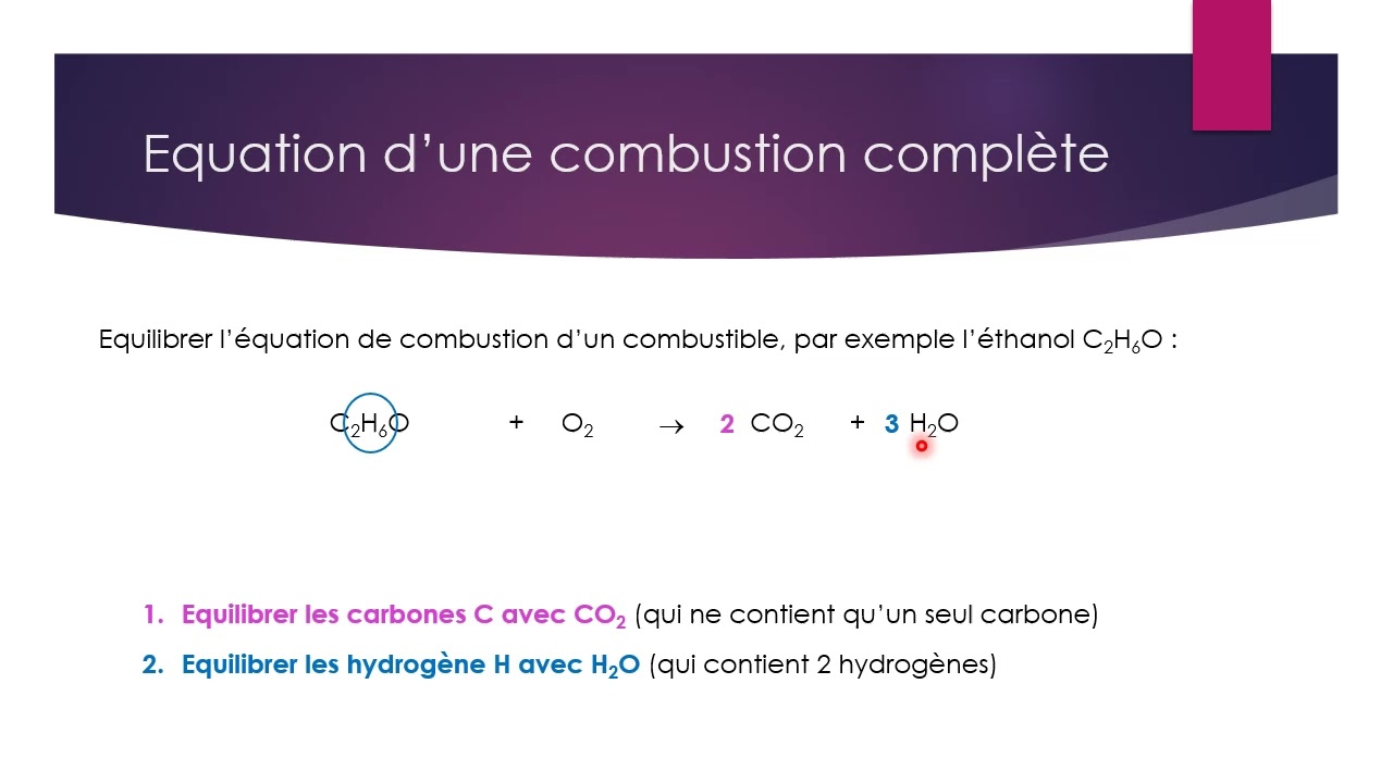 Equilibrer une équation de combustion - YouTube