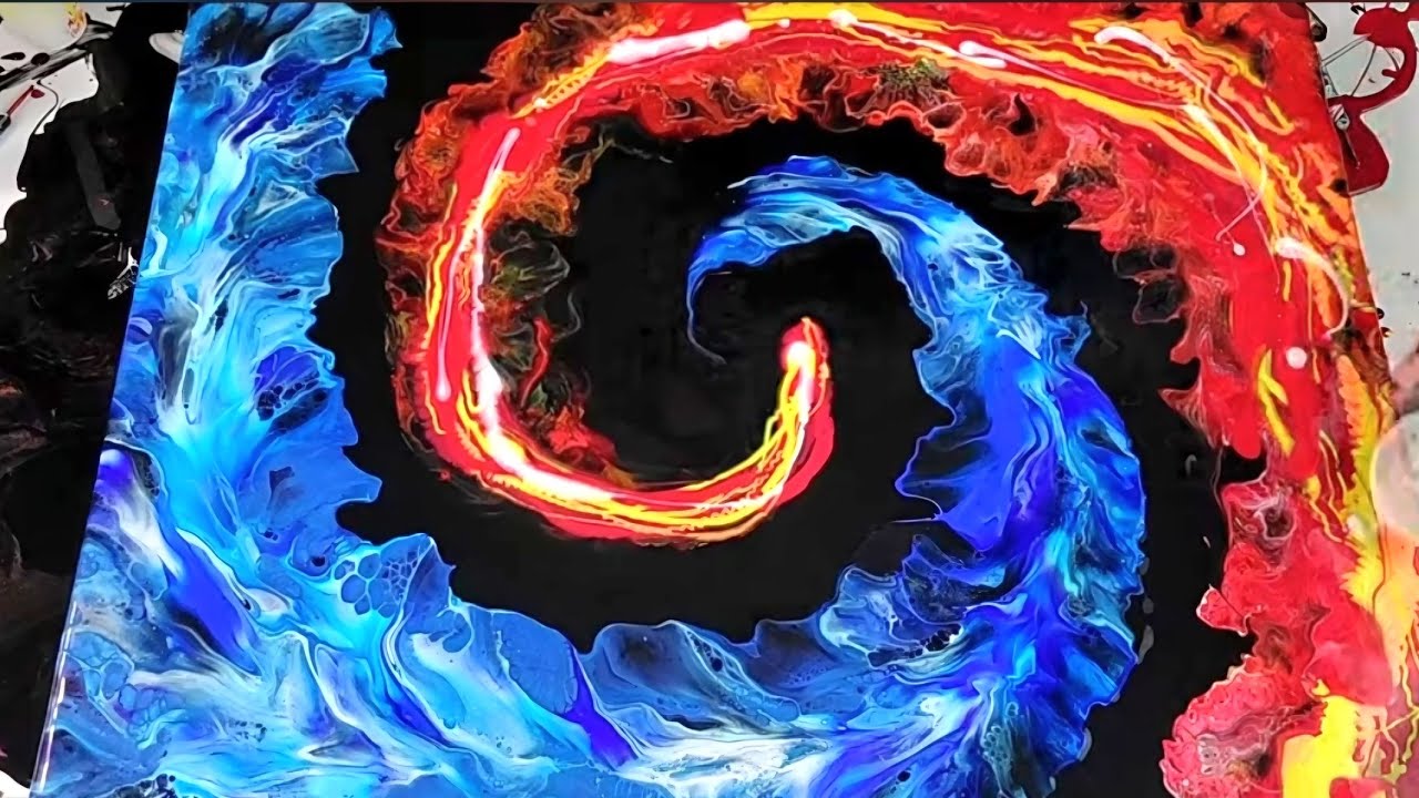 #42- FIRE & ICE Fluid Painting | Spiral Composition | dutch pour ...