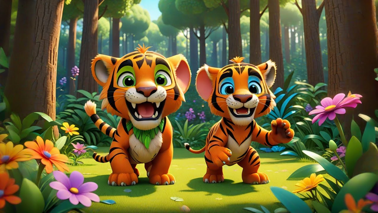 Two Tiny Tigers Tickle and Run | Action Song for Kids | Nursery Rhymes ...