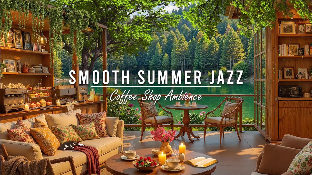 Summer Lakeside Porch Ambience ~ Smooth Piano Jazz Music 🌤️ Jazz ...