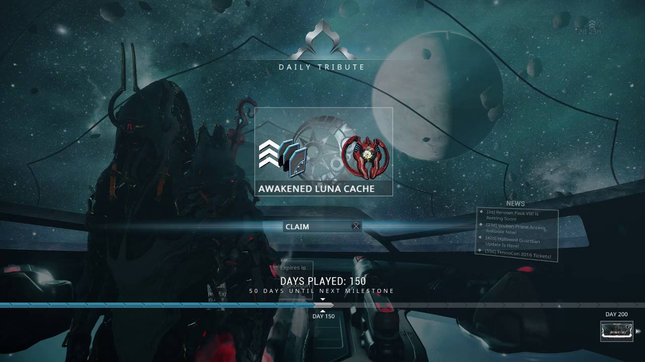 Warframe - 150 Day Reward - Awakened Luna Cache - YouTube