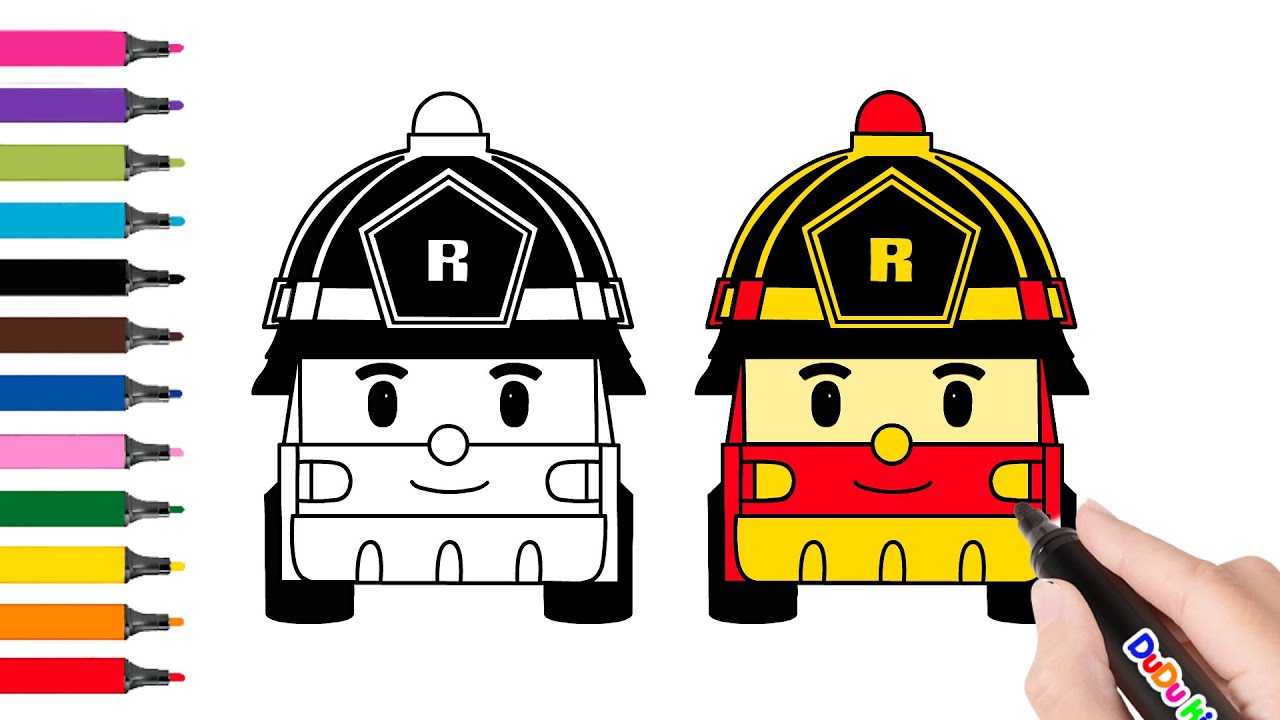 How to draw Roy from Robocar Poli. Step by step Roy fire engine drawing ...