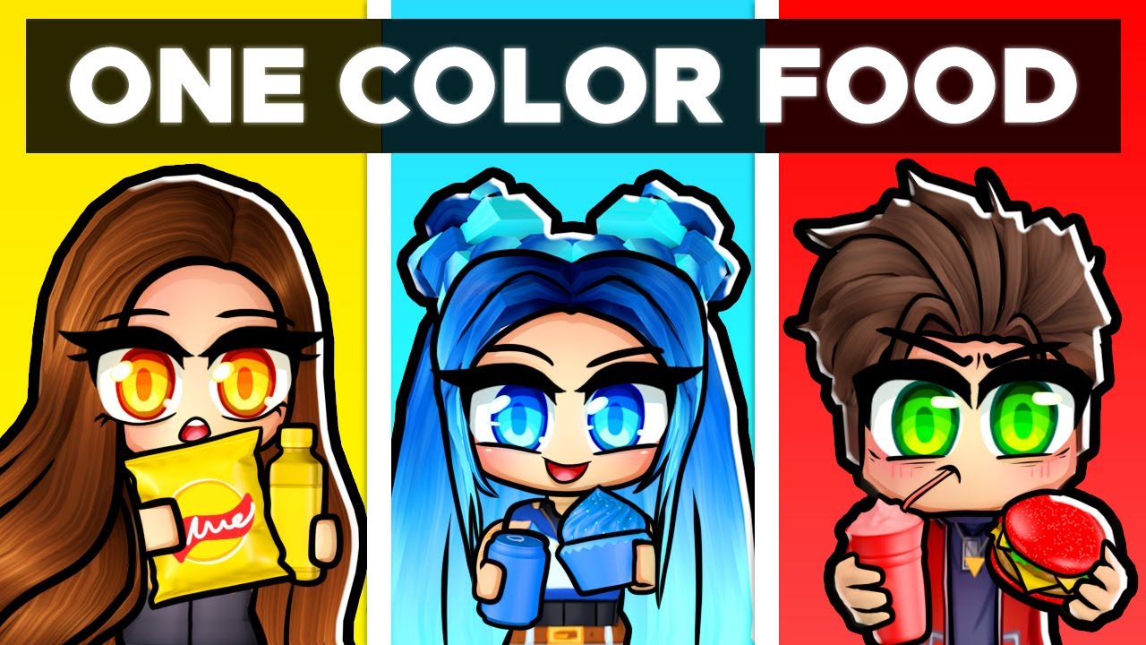 Eating only ONE COLORED Food in Roblox! - YouTube