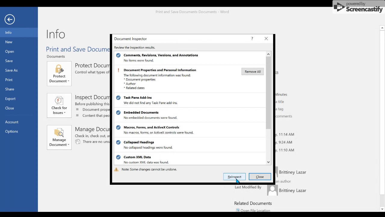 Print and Save Documents Inspect a document for hidden properties or ...