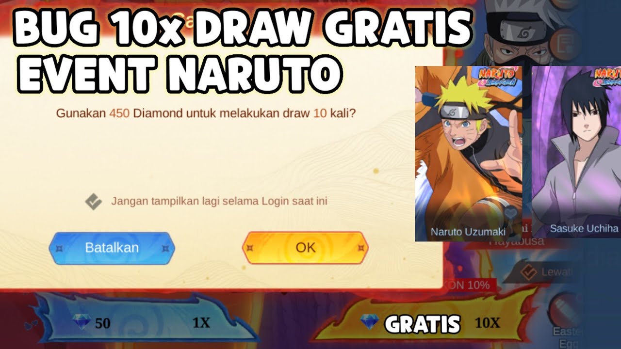 BUG 10x DRAW NARUTO GRATIS ! GW DAPAT BUG NYA DAN BERHASIL ! MONTON ...