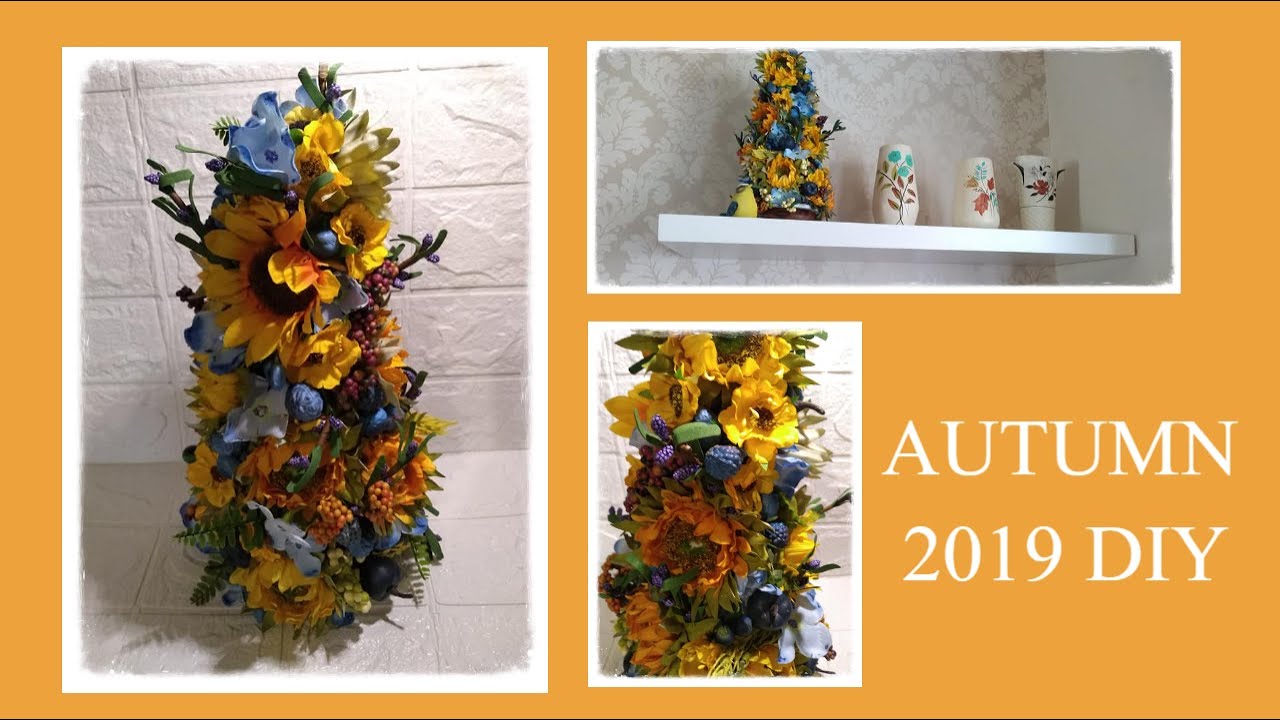 🍂AUTUMN BLUE/YELLOW SUNFLOWER TOPIARY TREE DIY TUTORIAL #AUTUMN #FALL ...