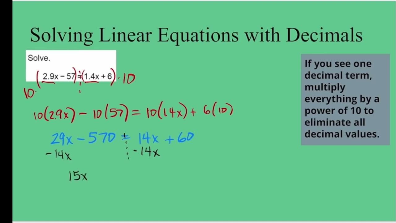 Solving Linear Equations with Decimals - YouTube