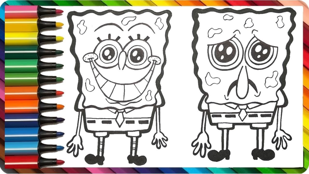 Draw and Color Happy Spongebob VS Sad Spongebob | Drawing for kids ...